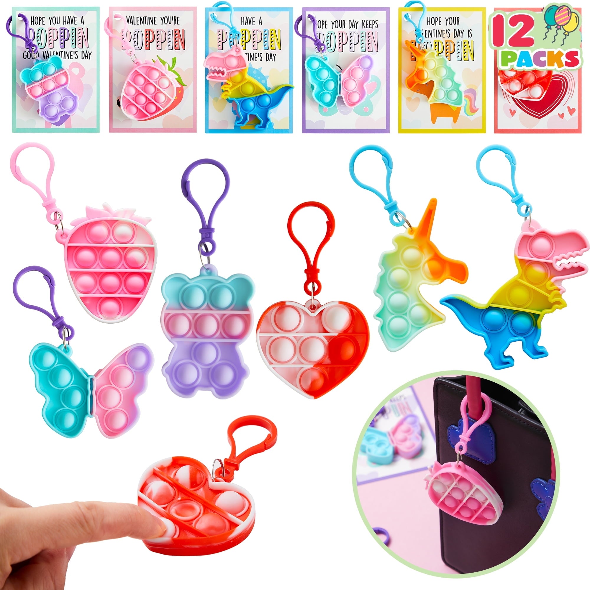 12 Packs Valentines Day Cards with pop Fidget Keychains Toys, Fidget V ...