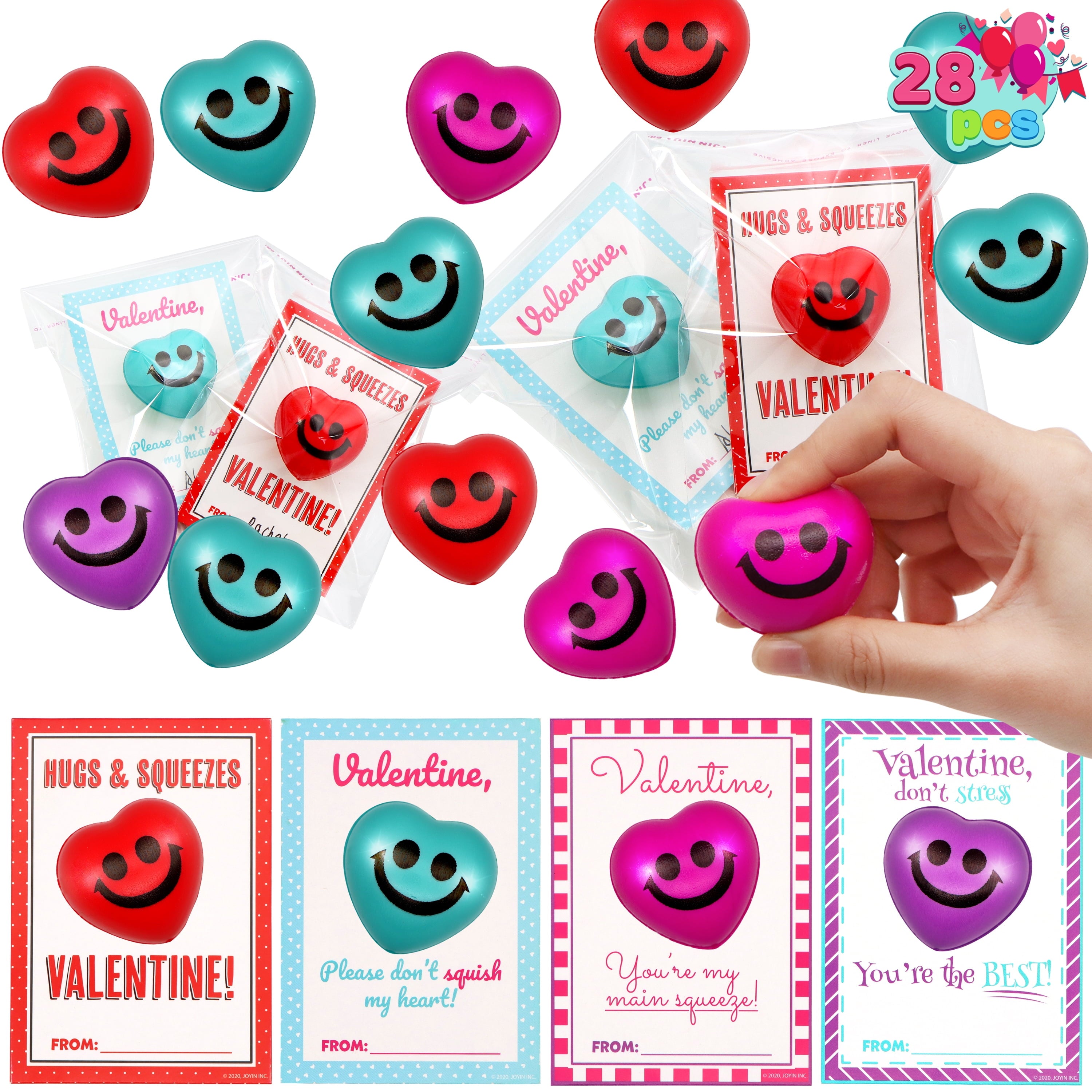 28 Packs Valentines Day Cards with Heart Shaped Stress Ball for Kids ...