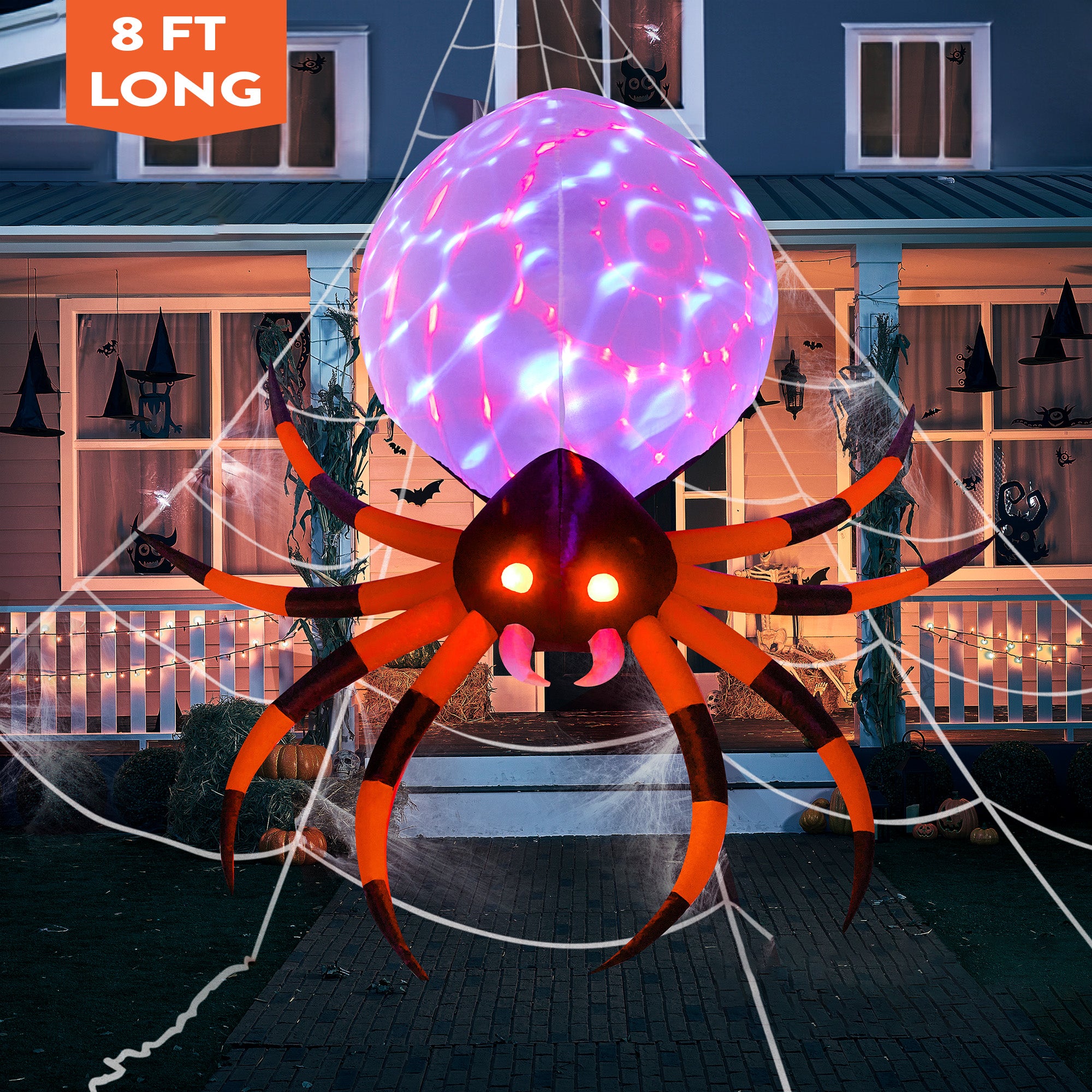 Syncfun 8 FT Halloween Inflatables Spider with Rotating Colorful Light ...